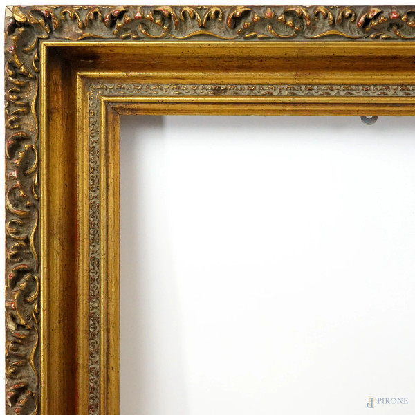 Grande cornice in legno intagliato e dorato, XX secolo, misure ingombro ...
